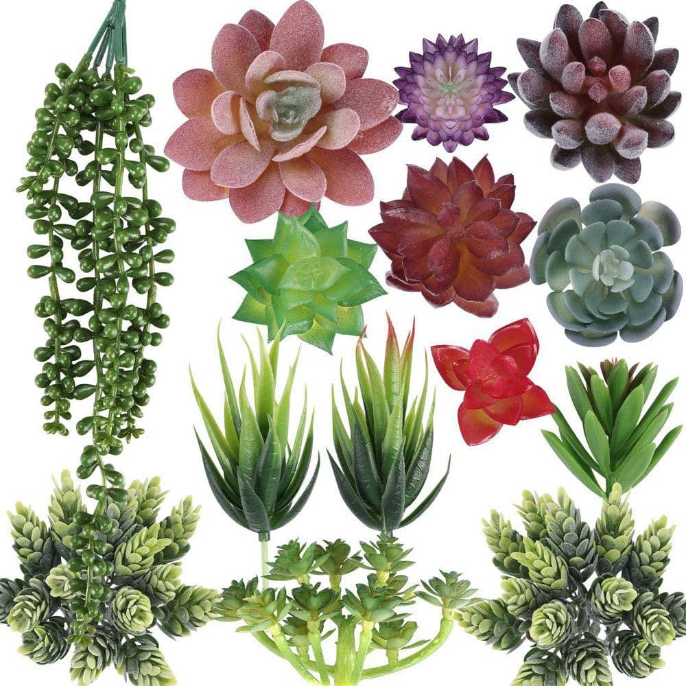 5.1 in. 14-Pieces Fake Succulents Unpotted Realistic Textured ...