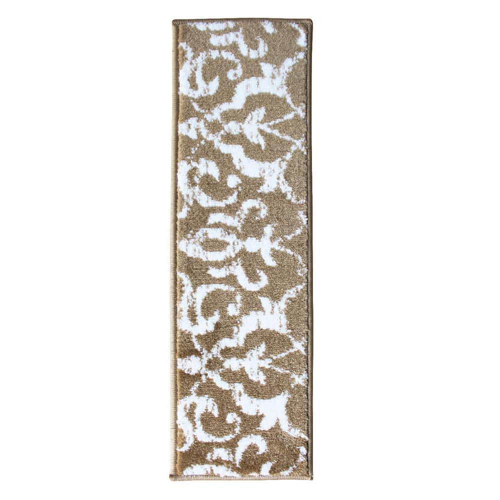 SUSSEXHOME Floral Collection Beige 9 in. x 28 in. Polypropylene Stair ...