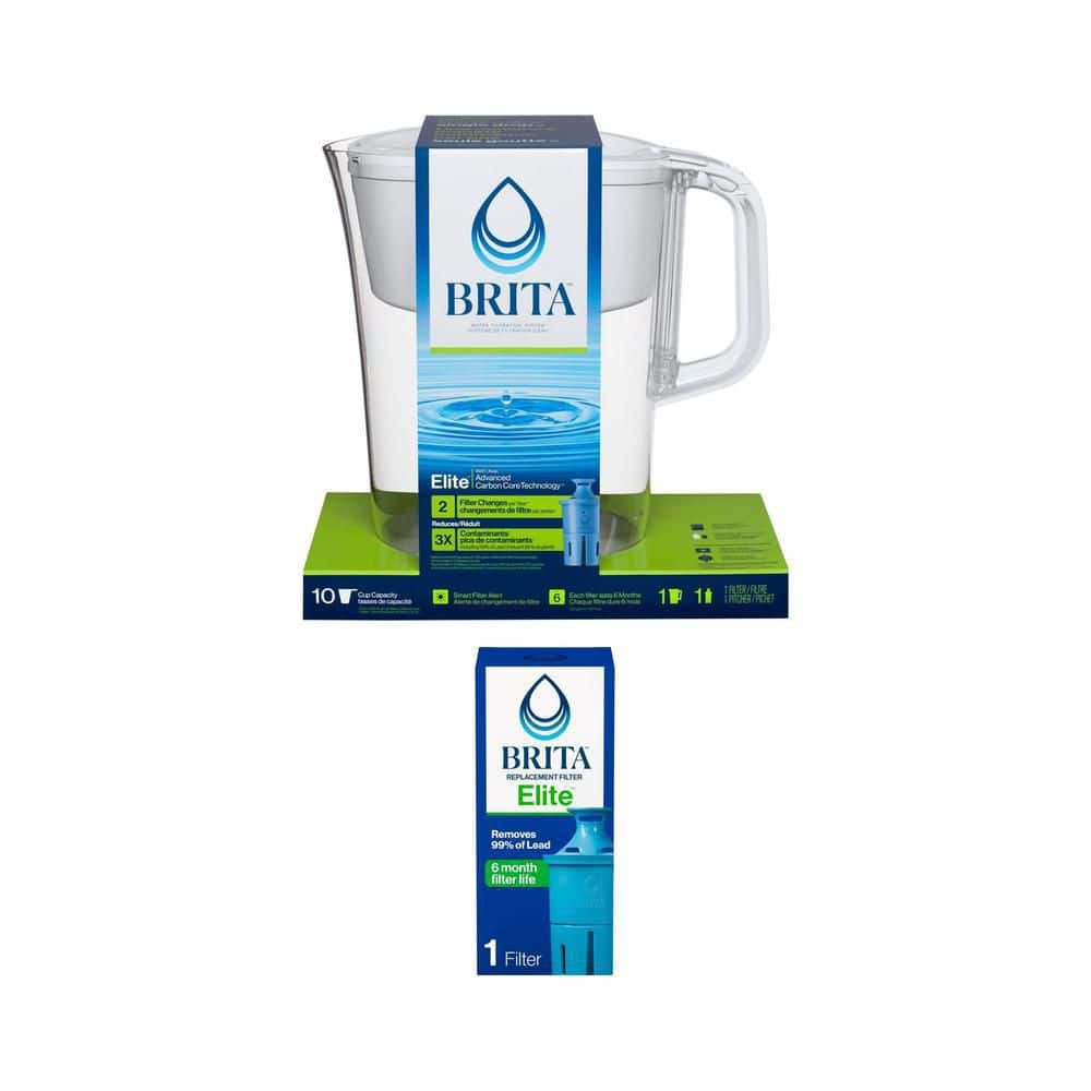 Brita Tahoe 10-Cup White Water Filter Pitcher with 1-Elite Filter and ...