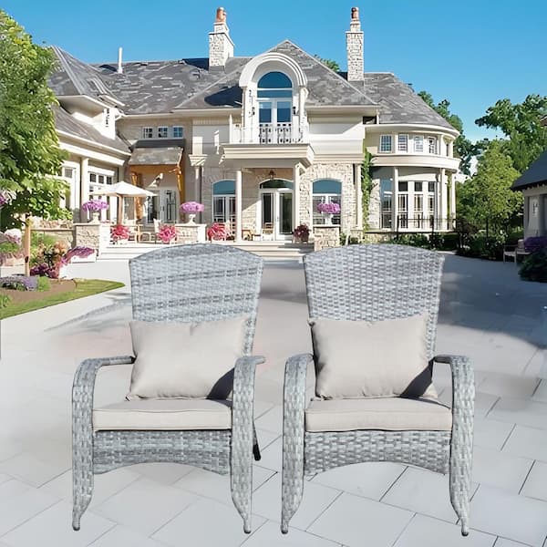 Tenleaf Gray Wicker Outdoor Lounge Chair Patio Chair with Gray Cushion ...