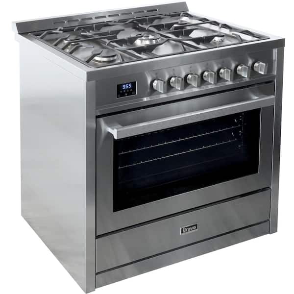 Bravo KITCHEN 36 in. 5 Burner Slide-In Dual Fuel Range in Commercial ...