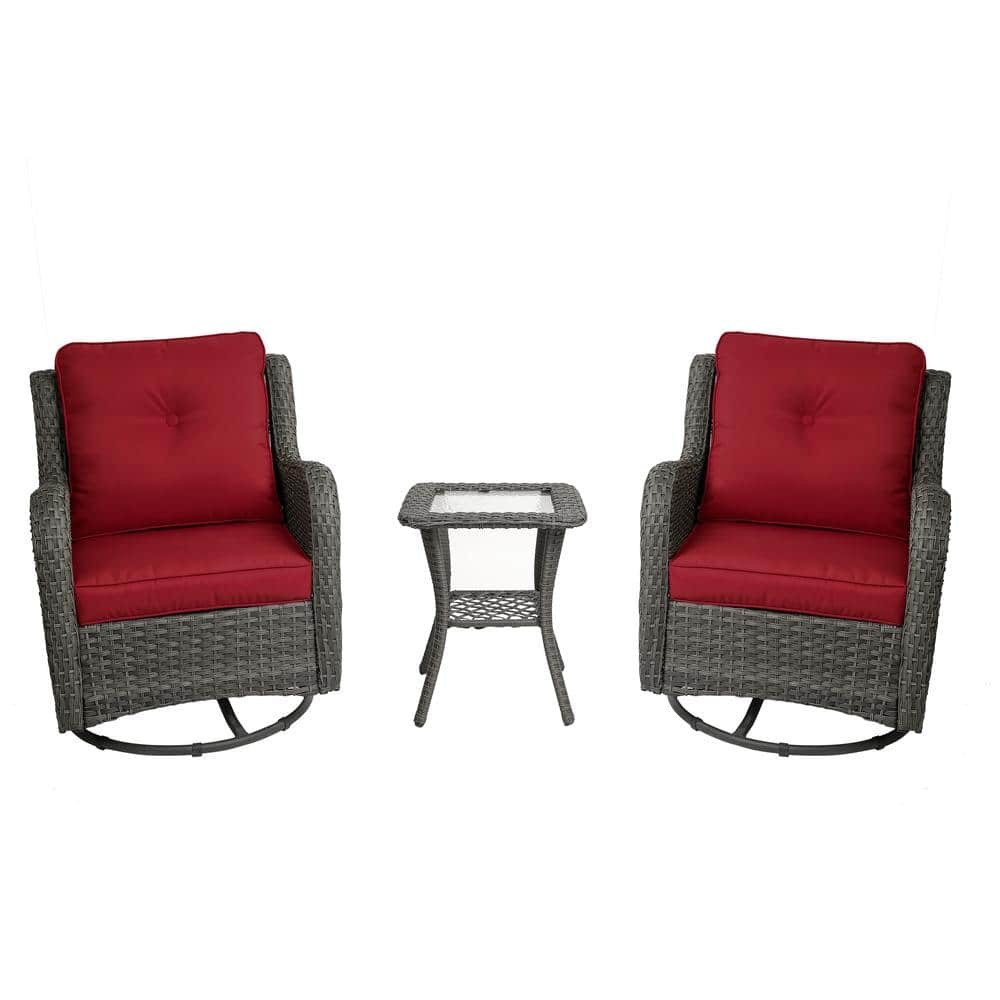 Uixe 2-Piece Patio Swivel Wicker Outdoor Rocking Chairs with Red ...