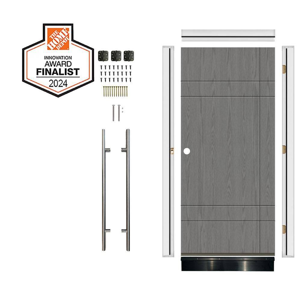 Faux Pivot 36 in. x 79 in. Right-Hand 10-Grid Malibu Grey Stain ...