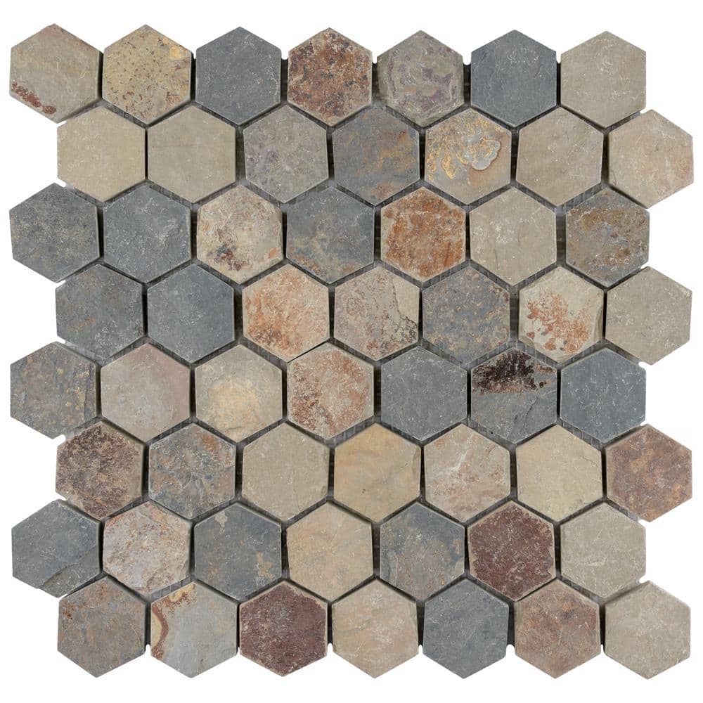 Merola Tile Crag Hex Sunset 11-1/8 in. x 11-1/8 in. Natural Stone ...