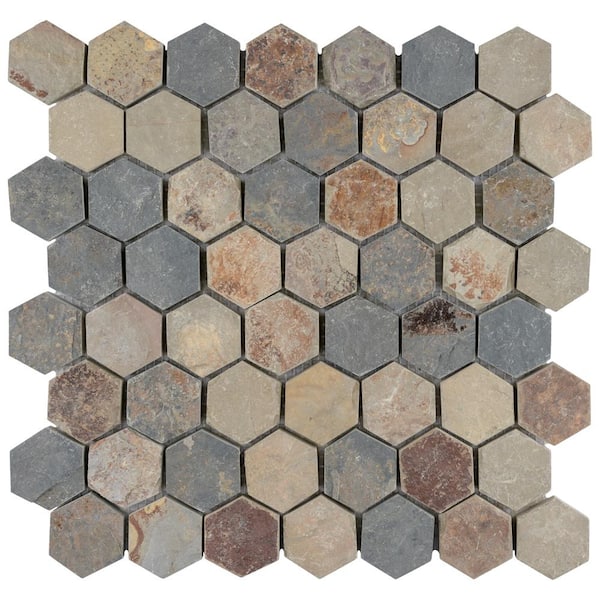 Merola Tile Crag Hex Sunset 11-1/8 in. x 11-1/8 in. Natural Stone ...