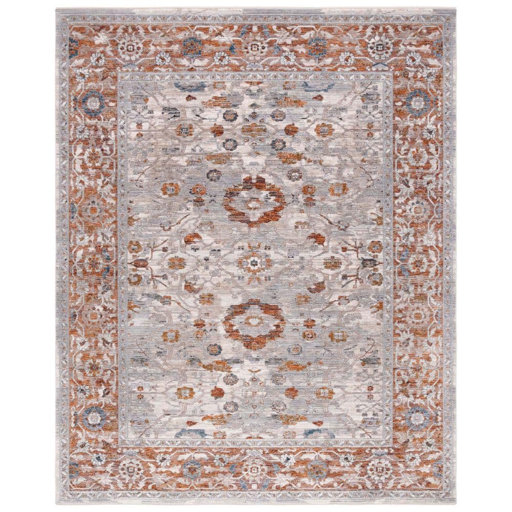 SAFAVIEH Heirloom 8 ft. x 10 ft. Ivory Gray/Rust Border Distressed Area ...
