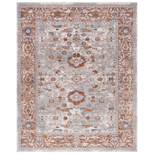 SAFAVIEH Heirloom 8 ft. x 10 ft. Ivory Gray/Rust Border Distressed Area ...