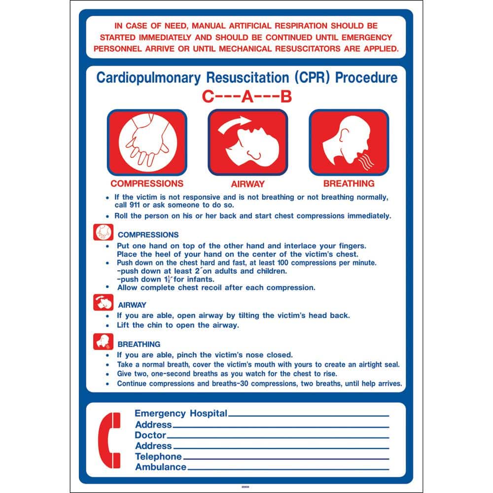 HY-KO 28 in. x 20 in. Pool Signs Rescue CPR Breathing Sign in Red, Blue ...