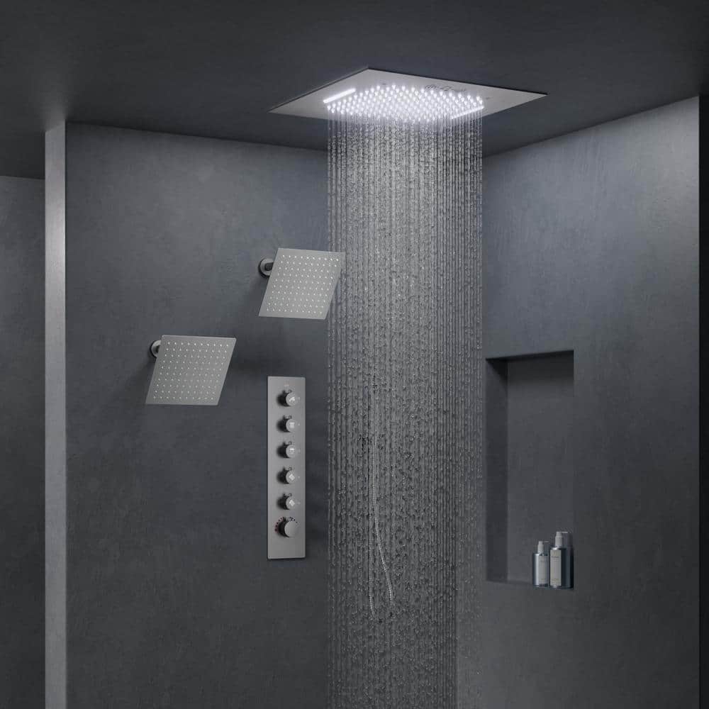 GRANDJOY Aurora Cascade LED Showers 5-Spray Ceiling Mount 20 in. Fixed ...