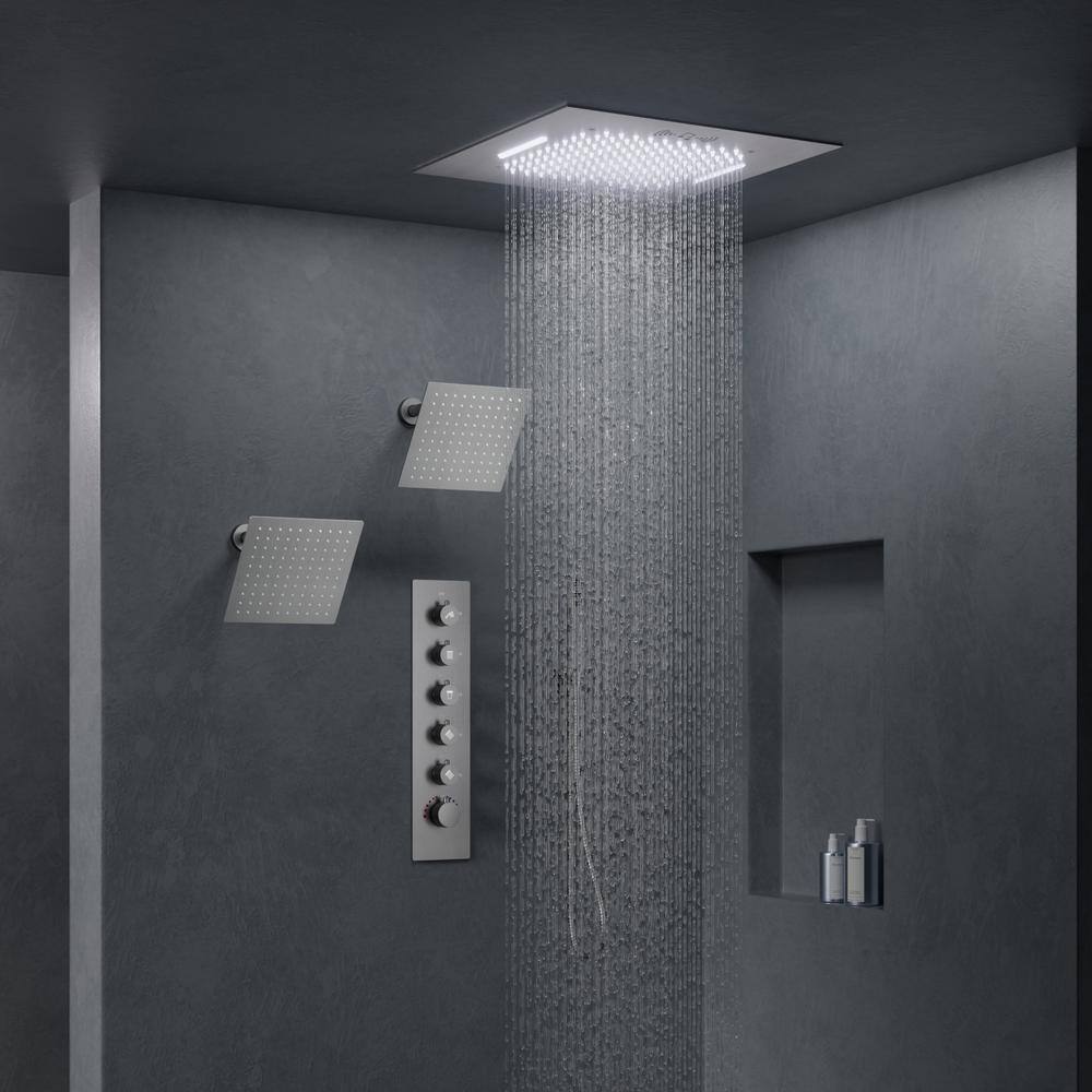GRANDJOY Aurora Cascade LED Showers 5-Spray Ceiling Mount 20 in. Fixed ...