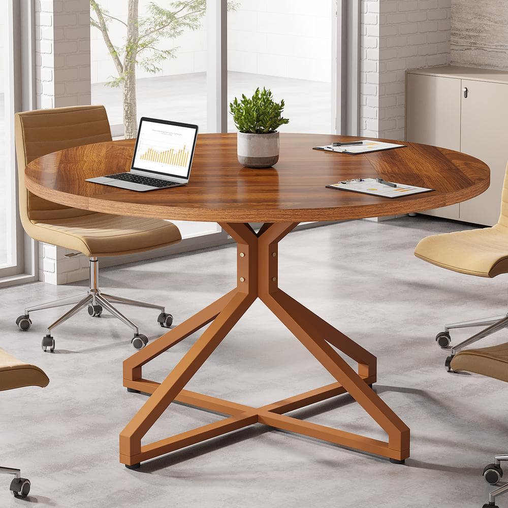 BYBLIGHT Capen 47.2 in. Round Brown Engineered Wood Conference Table ...