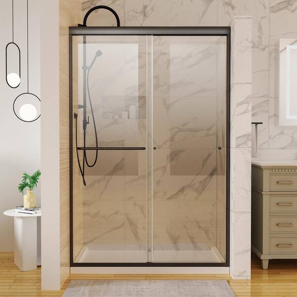 Lonni 44-48 in.W x 72 in.H Semi-Frameless Sliding Shower Door In Matte ...