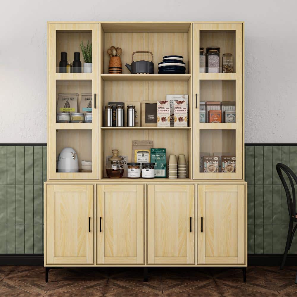 FUFU&GAGA Yellow Painted Wooden 59 in. W Buffet and Hutch Kitchen ...