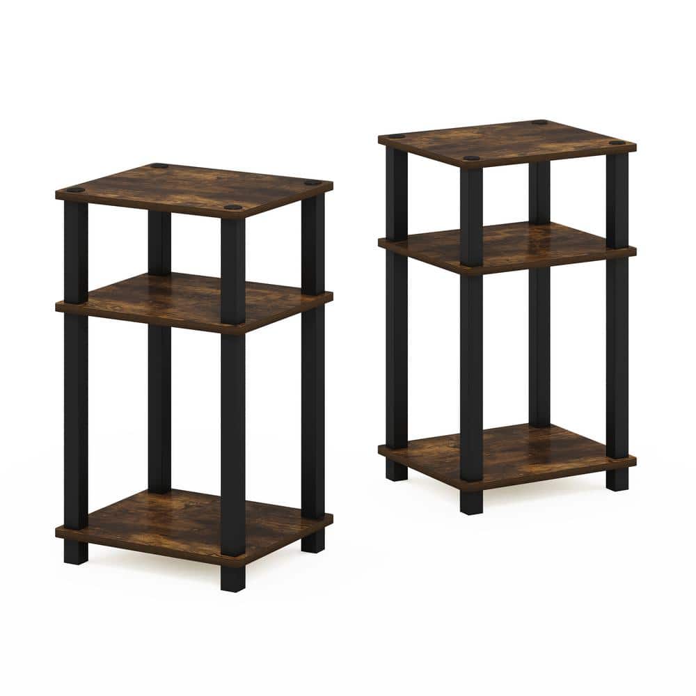 Furinno Turn-N-Tube 13.4 in. 3-Shelf Amber Pine/Black End Table (2-Pack ...