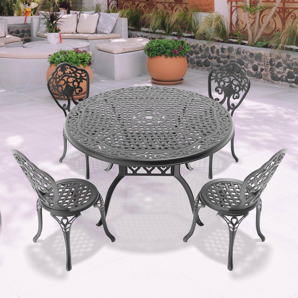 5-Piece Aluminum Outdoor Dining Set, All-Weather Cast Aluminum Dining ...