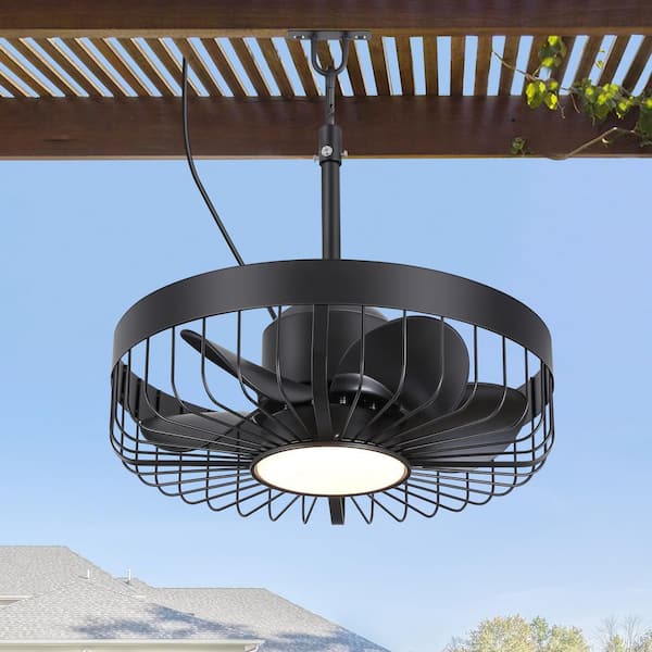 Breezary Dalia 19 in. Black Caged Outdoor Ceiling Fan Rope Hook Hanging ...