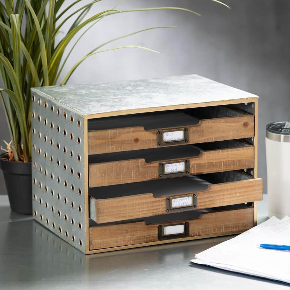 SULLIVANS 9.75" Four Drawer File Holder MET1723 - The Home Depot