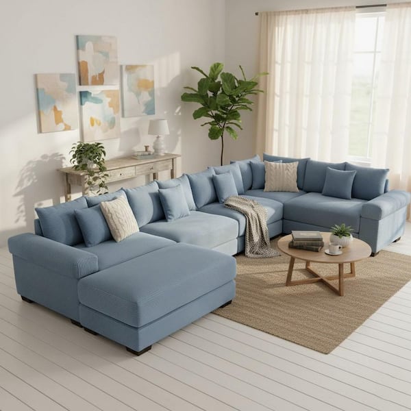 Homy Casa YSYJST 154.6 in. Straight Arm 6-Piece Corduroy Modular ...