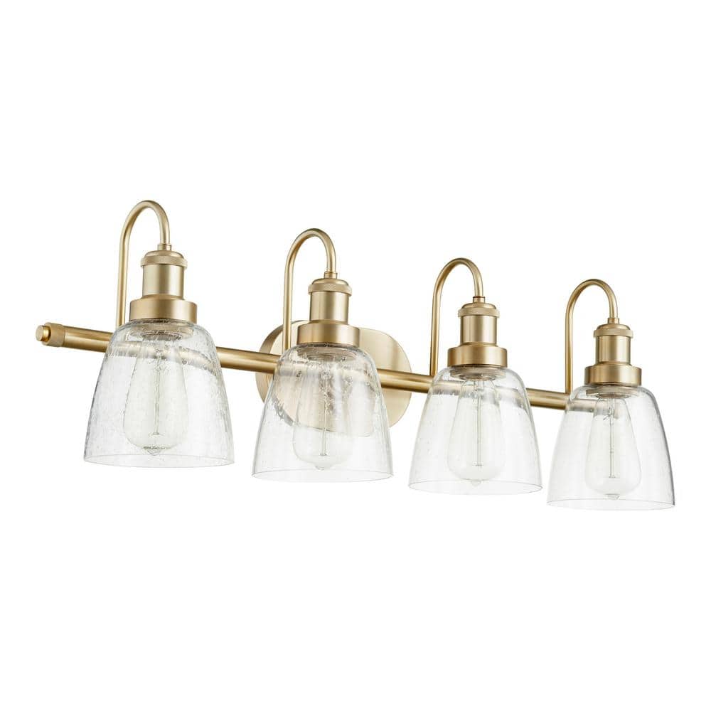 Quorum INTERNATIONAL Transitional 30.25 in. W 4-Light Aged Brass Vanity Lights with Cleared ...
