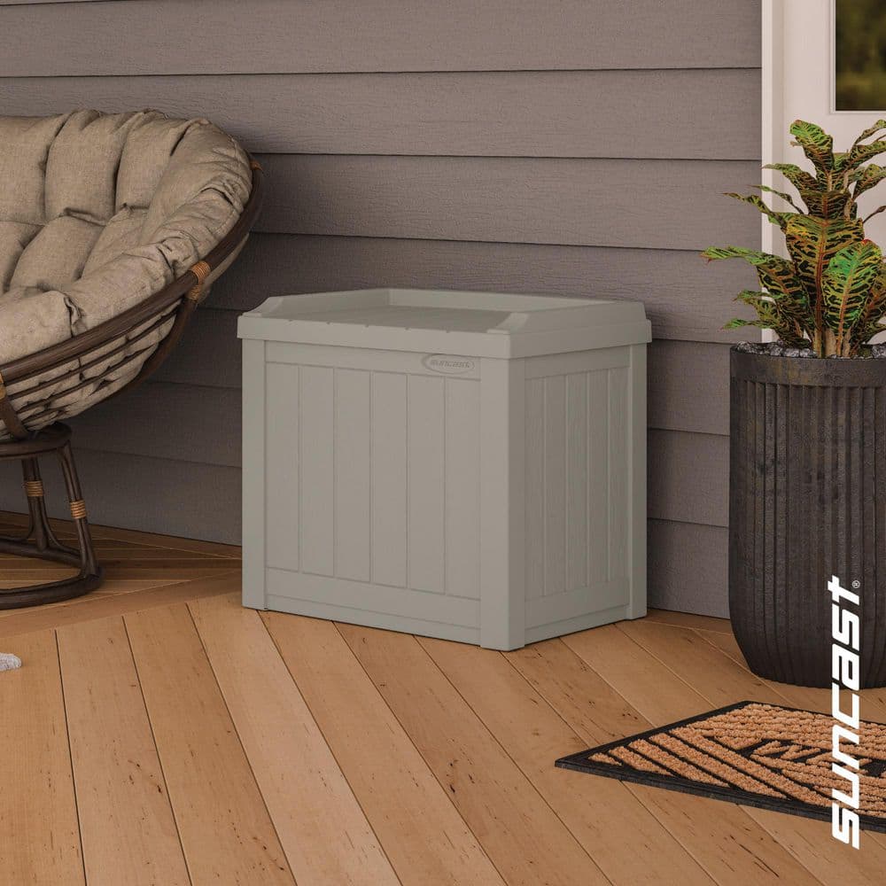 Suncast 22 Gal. Light Taupe Weather Resistant Plastic Resin Deck Box ...