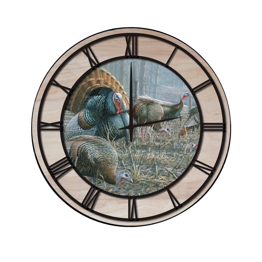 "Spring Strut" Woodgrain Accent and Black Numbers Imaged Wall Clock CL ...
