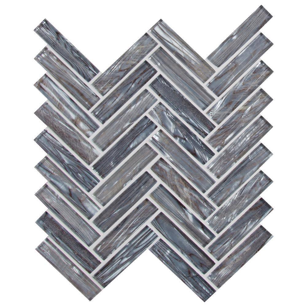 MSI Shimmering Silver Herringbone 11.06 in. x 12.6 in. Glossy Glass ...