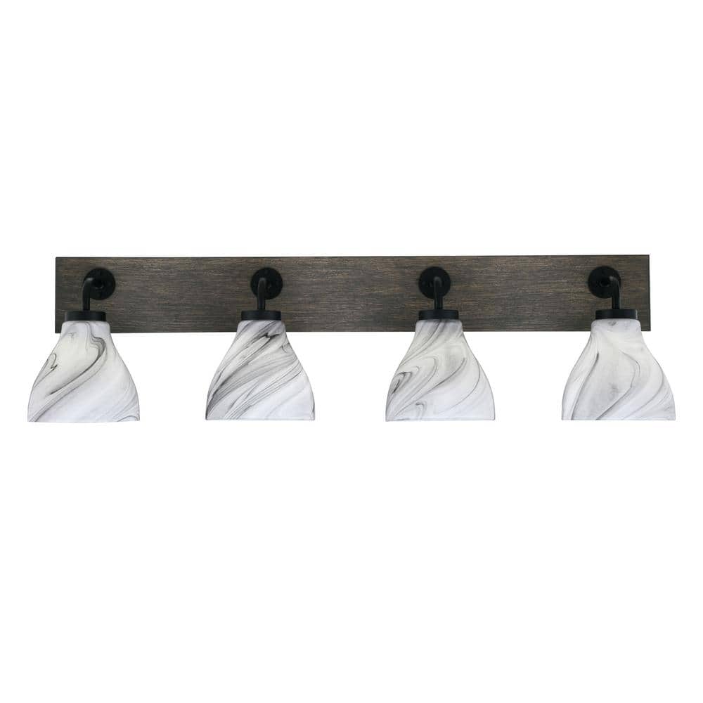 Kirby 37 in. 4 Light Black and Painted Wood-look Vanity Light with 6.25 ...