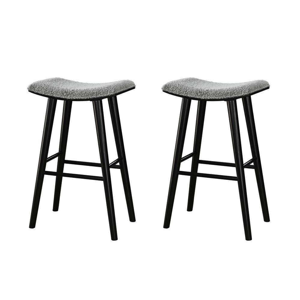 LuXeo Luna 29 in. Black Backless Wood Saddle Bar Stools with Gray ...