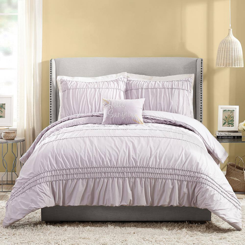 Jessica Simpson RUCHED STRIPE 4-PIECE PURPLE COTTON KING COMFORTER Set ...