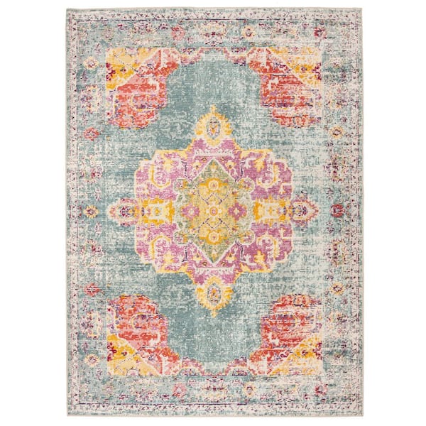 SAFAVIEH Crystal 5 ft. x 8 ft. Turquoise/Rust Oriental Border Area Rug ...