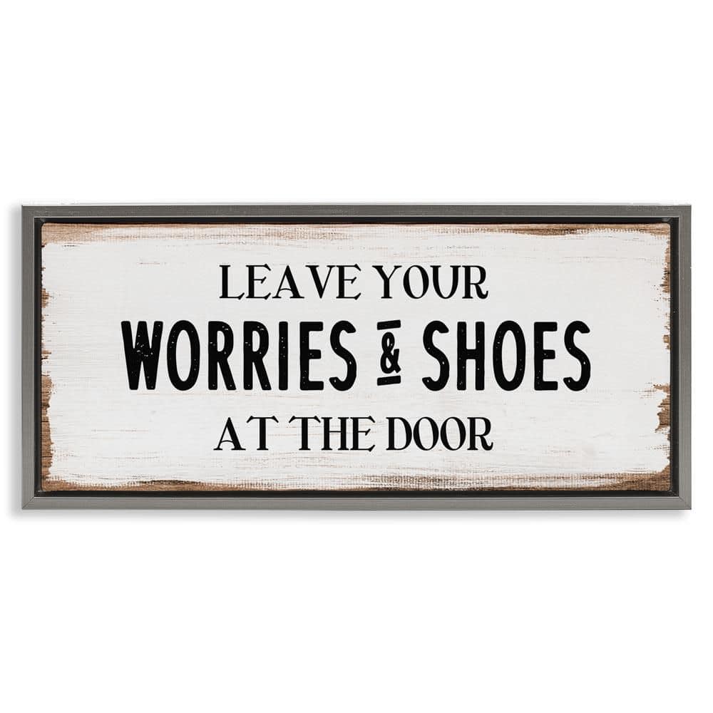 Stupell Industries Worries and Shoes At Door Phrase by Daphne Polselli ...