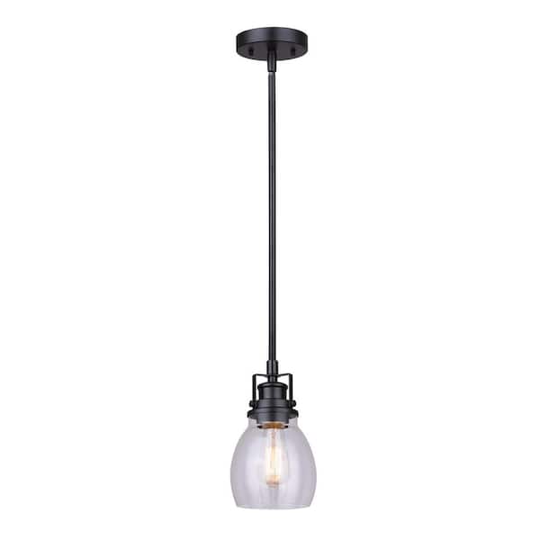 CANARM Carson 1-Light Matte Black Pendant Light with Seeded Glass Shade ...