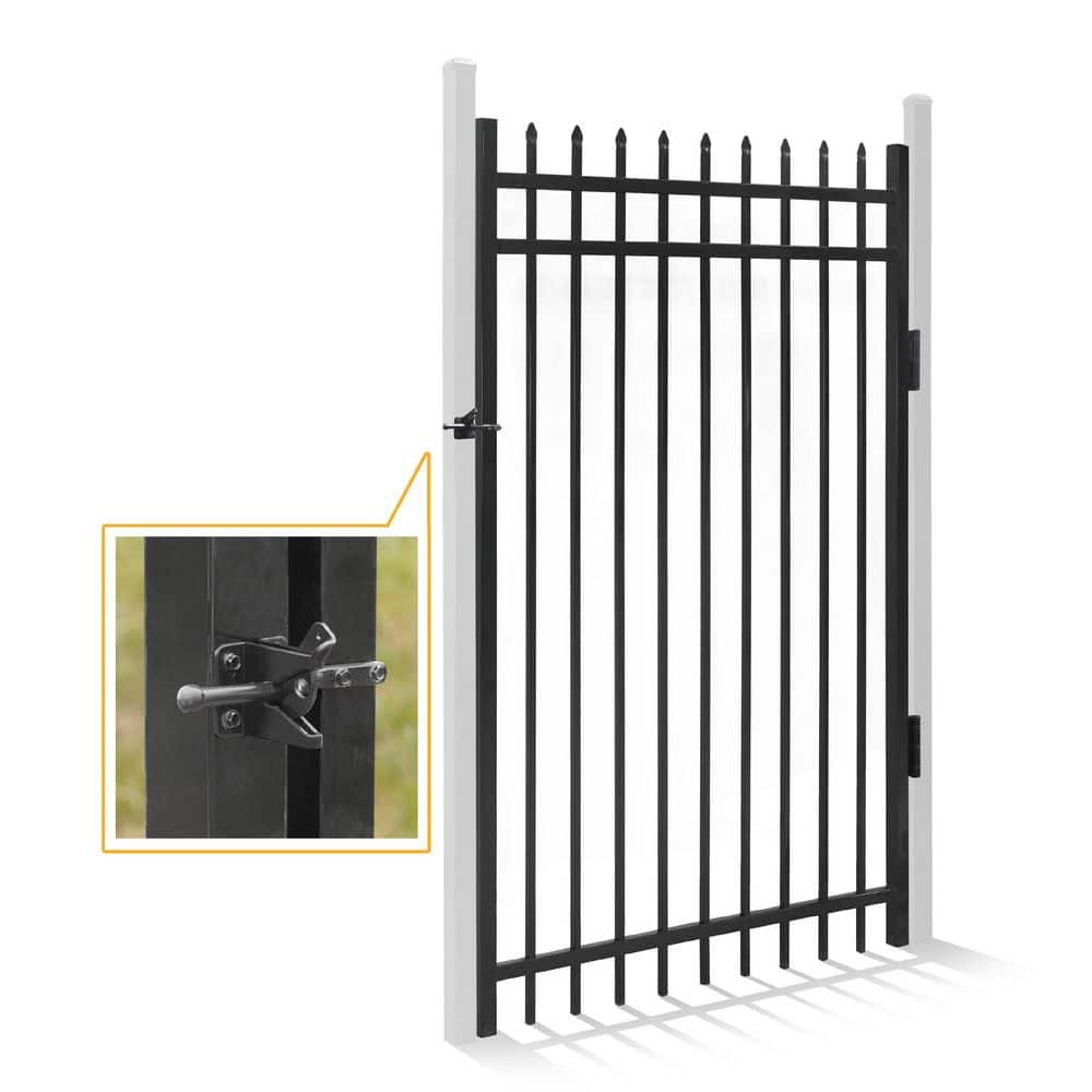 Fencer Wire 6 ft. x 4 ft. Flat Top Anti-Rust Metal Black Fence Gate ...