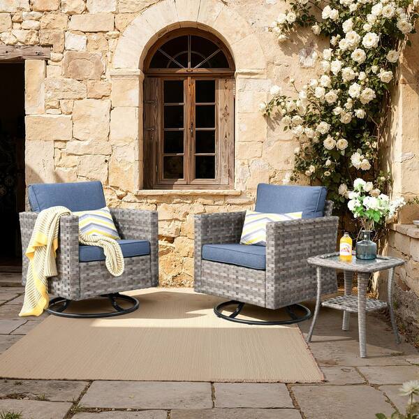 Toject Baldwin Gray 3-Piece Wicker Outdoor Patio Conversation Swivel ...