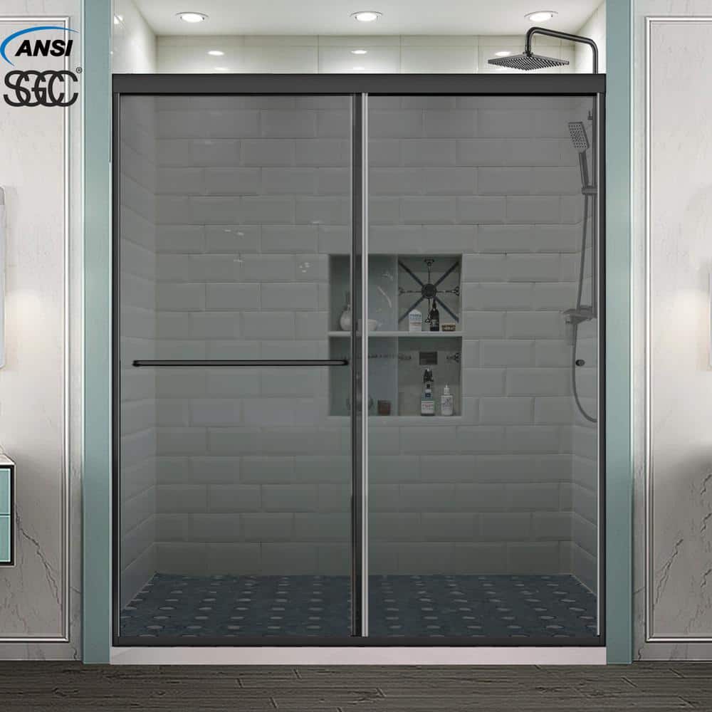 Lonni 56-60 in. W x 70 in. H Sliding Framed Shower Door in Matte Black ...
