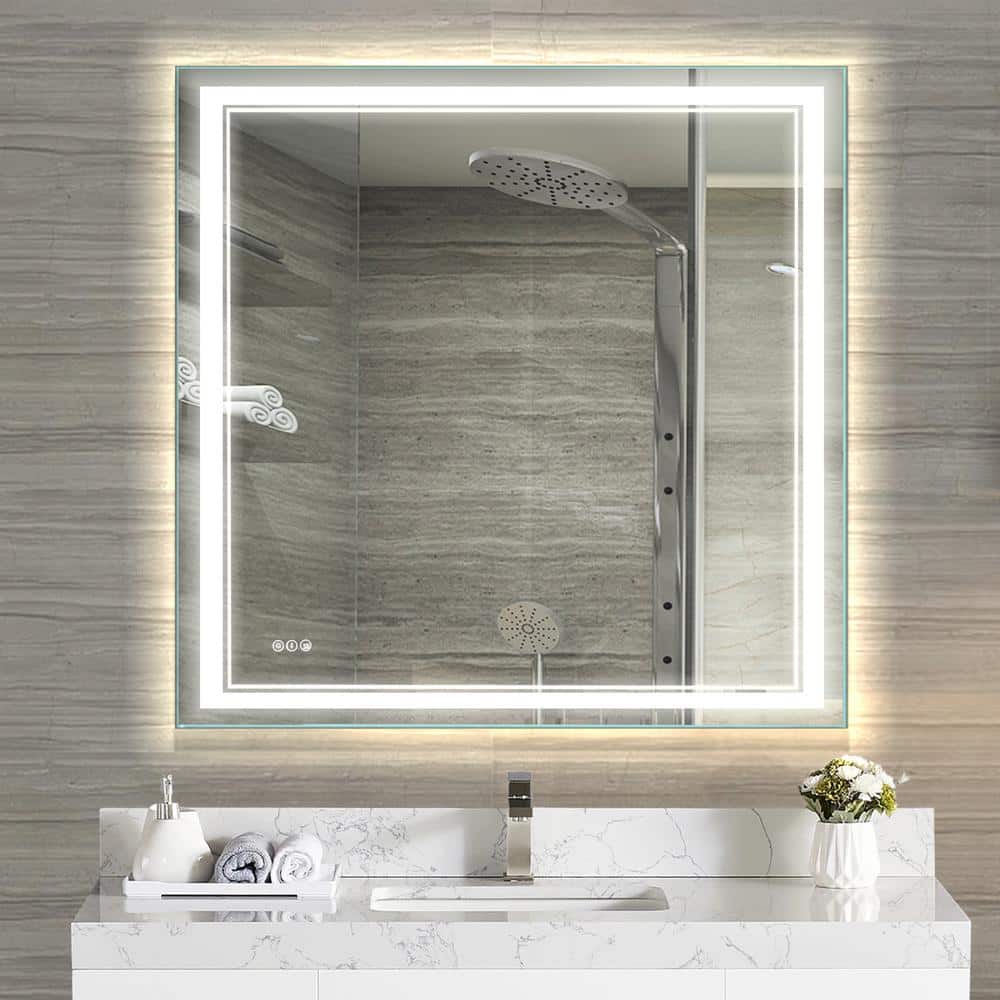 Lonni 36 in. W x 36 in. H Rectangular Frameless Anti-Fog Front and Rear ...