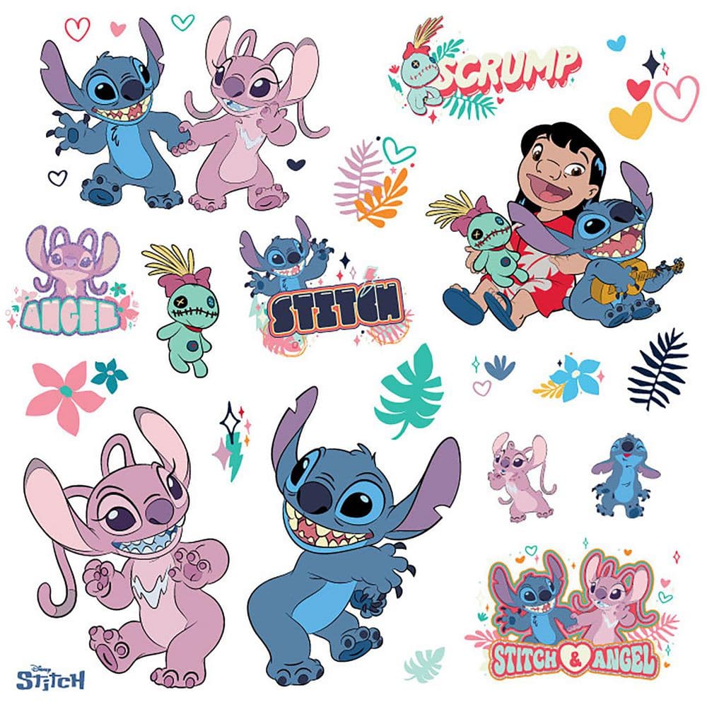 RoomMates 27-Piece 18 in. x 34.75 in. Pink Disney Stitch and Angel Wall ...