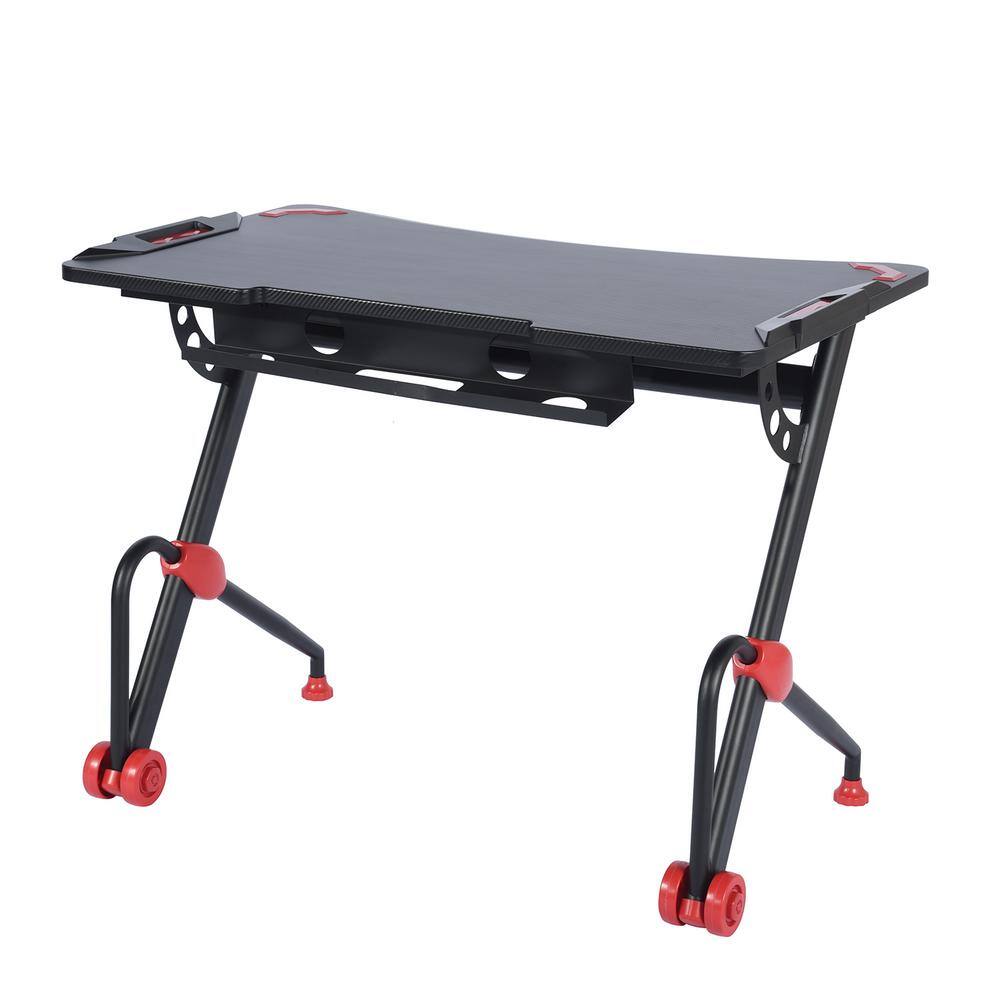 CIPACHO 39.37 in. Rectangle Black MDF Computer Desk with Metal Z-Shape ...