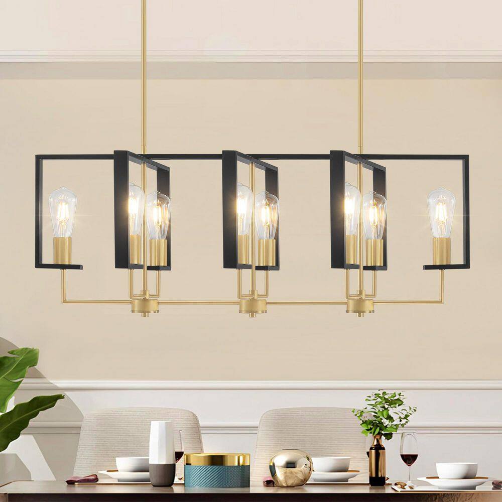 ZSMIHDOH 8-Light Gold and Black Modern Farmhouse Metal Kitchen Island ...