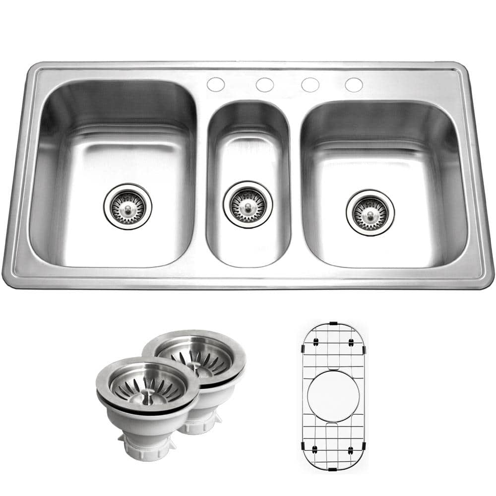HOUZER Houzer Premier 41 in. Stainless Steel Topmount 4-hole Triple ...