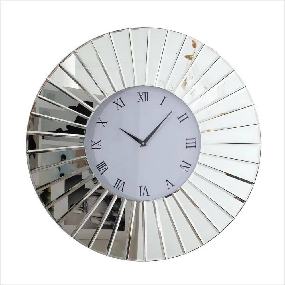 31.5 in. x 31.5 in. Silver Mirrored Roman Numerals MDF and Glass ...