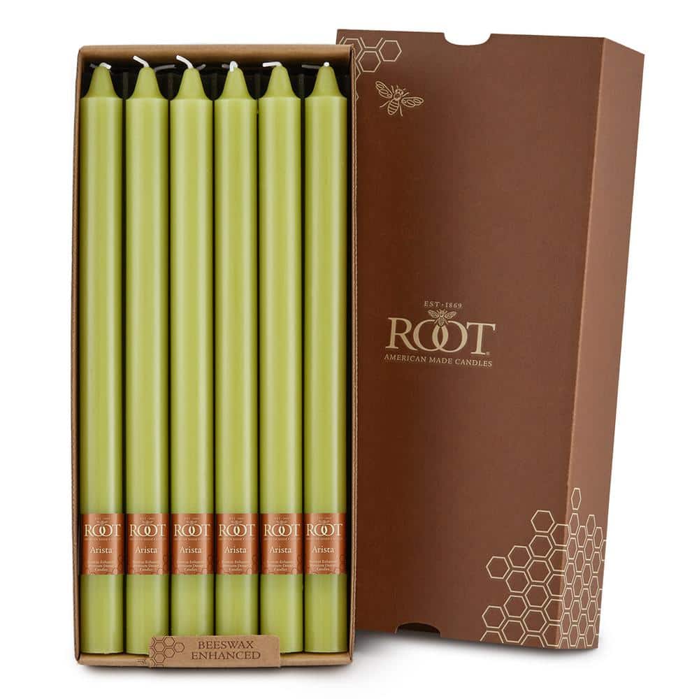 ROOT CANDLES Smooth Arista 12 in. Willow Green Unscented Taper Candle ...