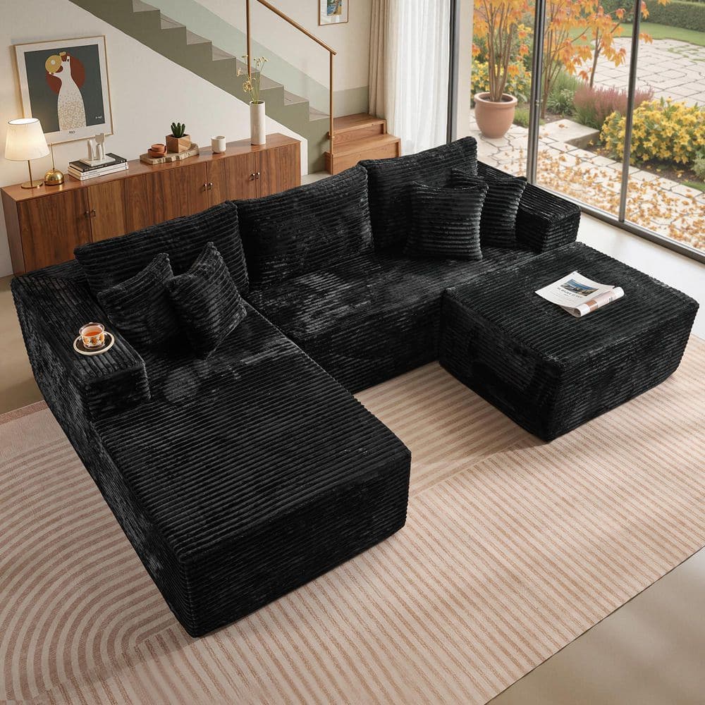 Allwex BP 108 in. Wide Arm 2-Piece Modern Plush Corduroy L-Shape ...