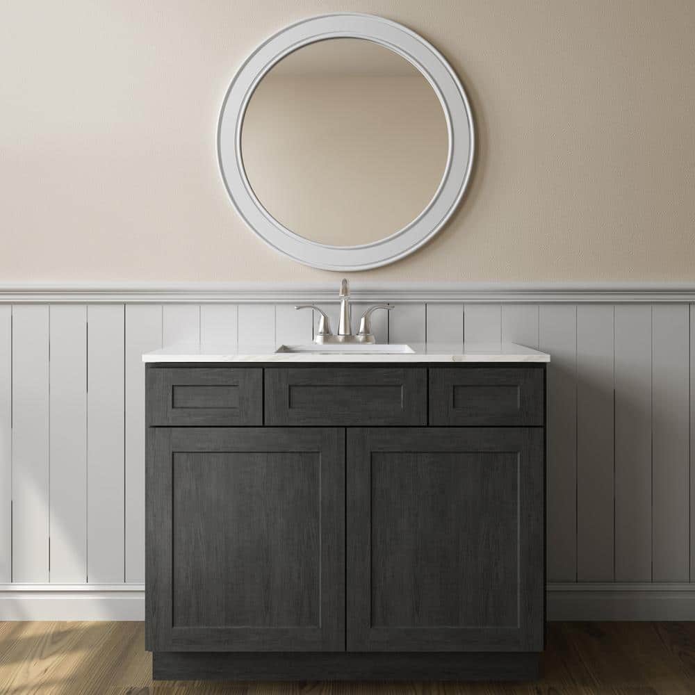 HOMEIBRO 48 in W X 21 in D X 34.5 in H in Shaker Charcoal Plywood Ready to Assemble Floor Vanity ...