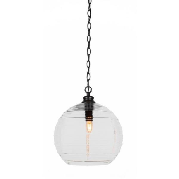 Langdale 60-Watt 1-Light Matte Black Shaded Pendant Light with 14 in ...