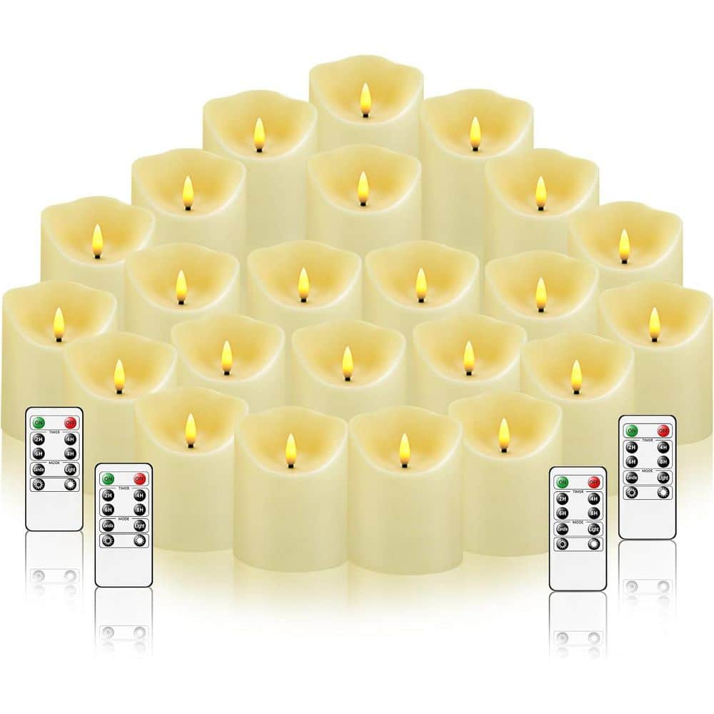 Ivory Flameless Votive Candles with Remote and Timer- (Set of 24 ...