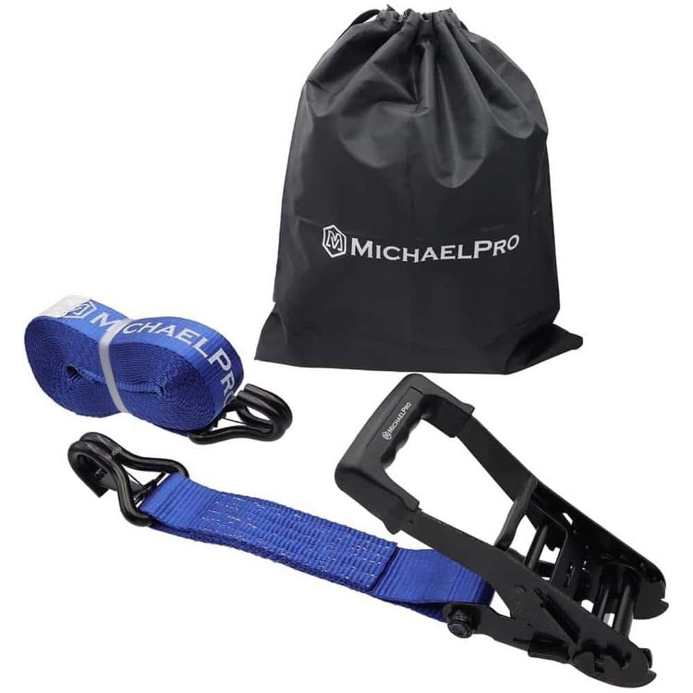 MICHAELPRO 2" x 27' Ratchet Tie Down Strap with J-Hook Safety Latches ...