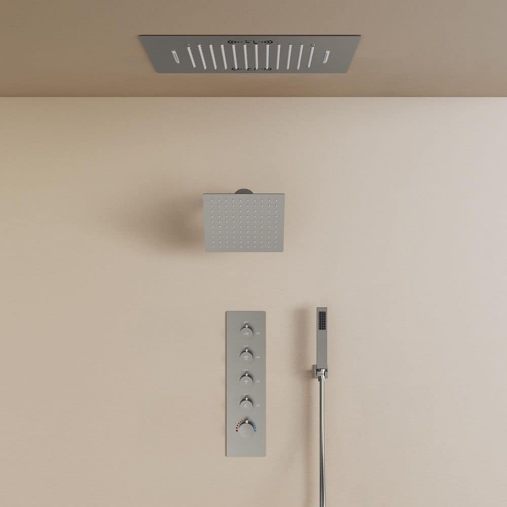 GRANDJOY Aurora 20 in. Quintuple Handles 15-Spray Shower Faucet 2.5 GPM ...