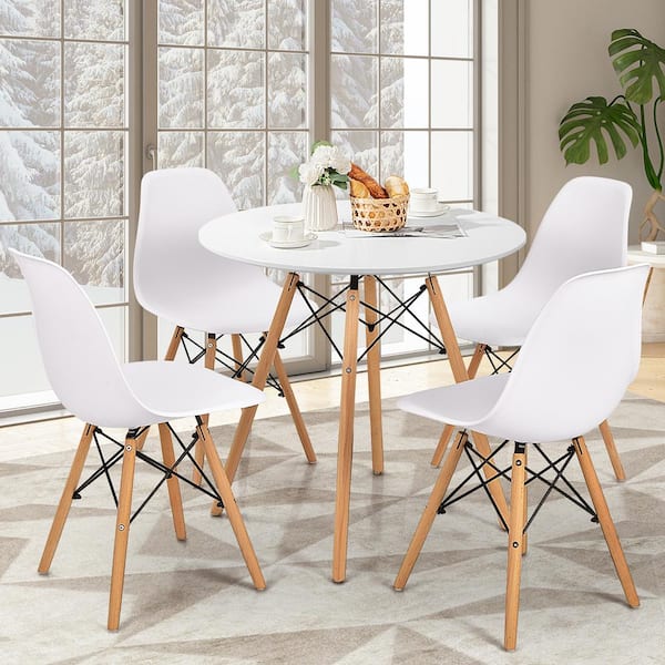 Costway 31.5 in. White Round Wood Dining Table Modern Coffee Table W Solid Wooden Leg For Kitchen M1C 10NW0IT 12