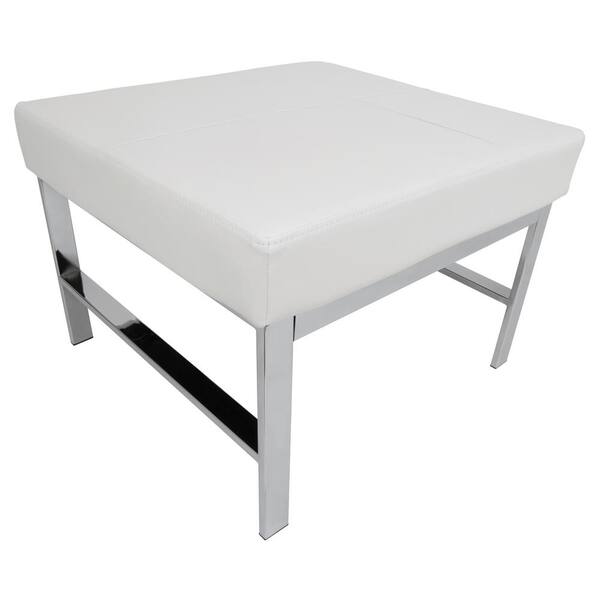Studio Designs Home Atlas Chrome White Bonded Faux Leather Upholstery Rectangle Footstool Medium Ottoman 72156 The Home Depot